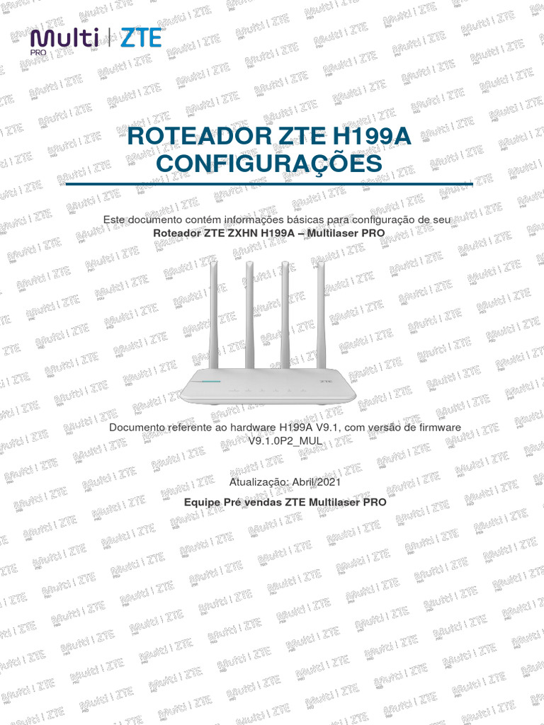 Configuração do Roteador ZTE H199A | PDF | Rede de computadores | Wi-Fi