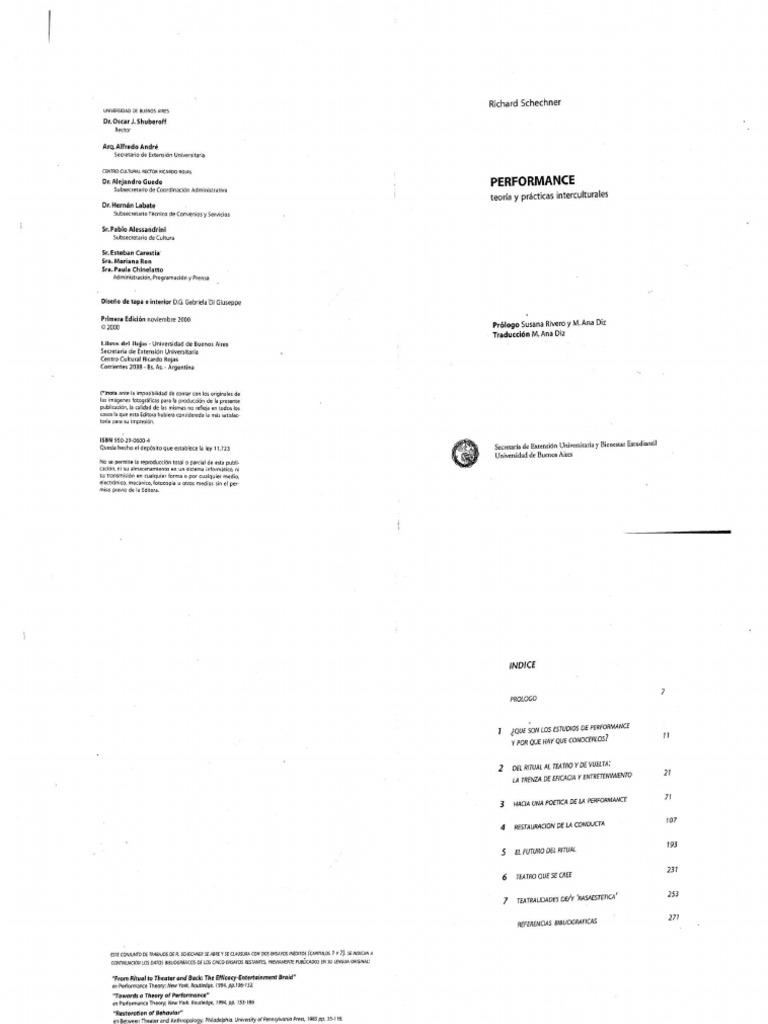 SCHECHNER, R. - Performance - Teoría y Prácticas Interculturales | PDF