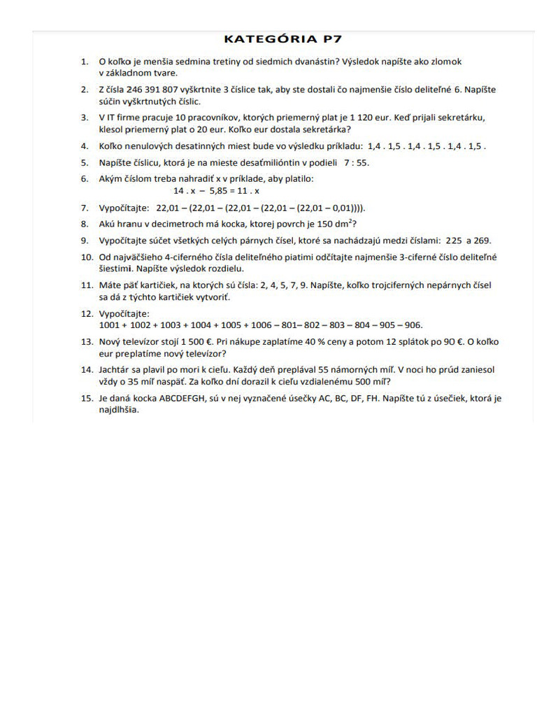 Pytagoriáda Úlohy | PDF