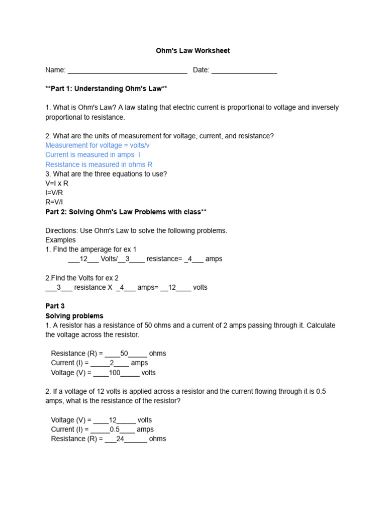 Ohm's Law Practice Worksheet | PDF | Electrical Resistance And ...
