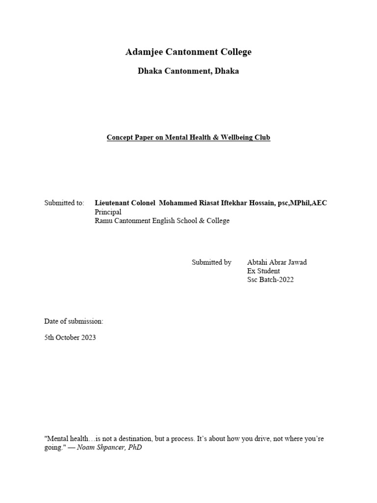 Concept Paper by Abtahi Abrar Jawad MHW Club Rcesc | PDF | Mental ...