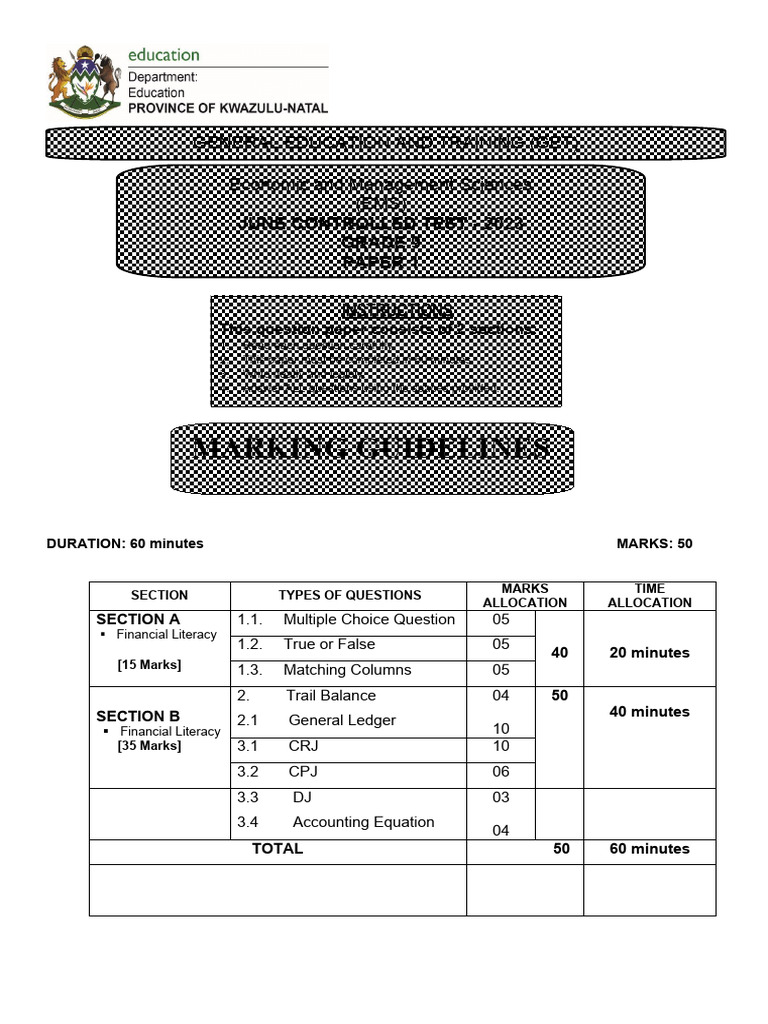 Ems p1 9 Marking Guidelines Paper Mid Year 2023 | PDF | Debits And Credits | Financial Accounting