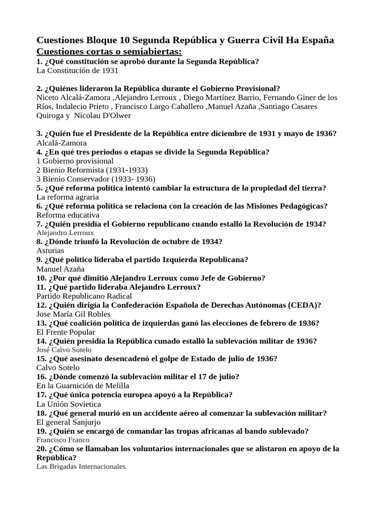 Segunda República y Guerra Civil en España | PDF | guerra civil ...