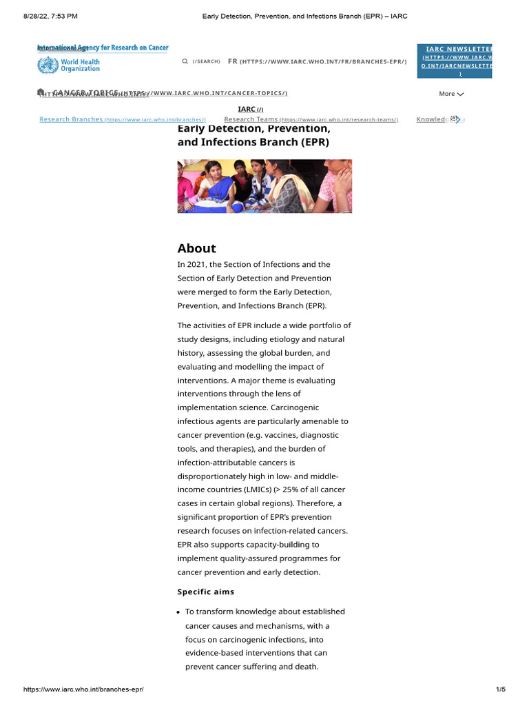 Early Detection Prevention And Infections Branch Epr Iarc Pdf Cancer Cervical Cancer
