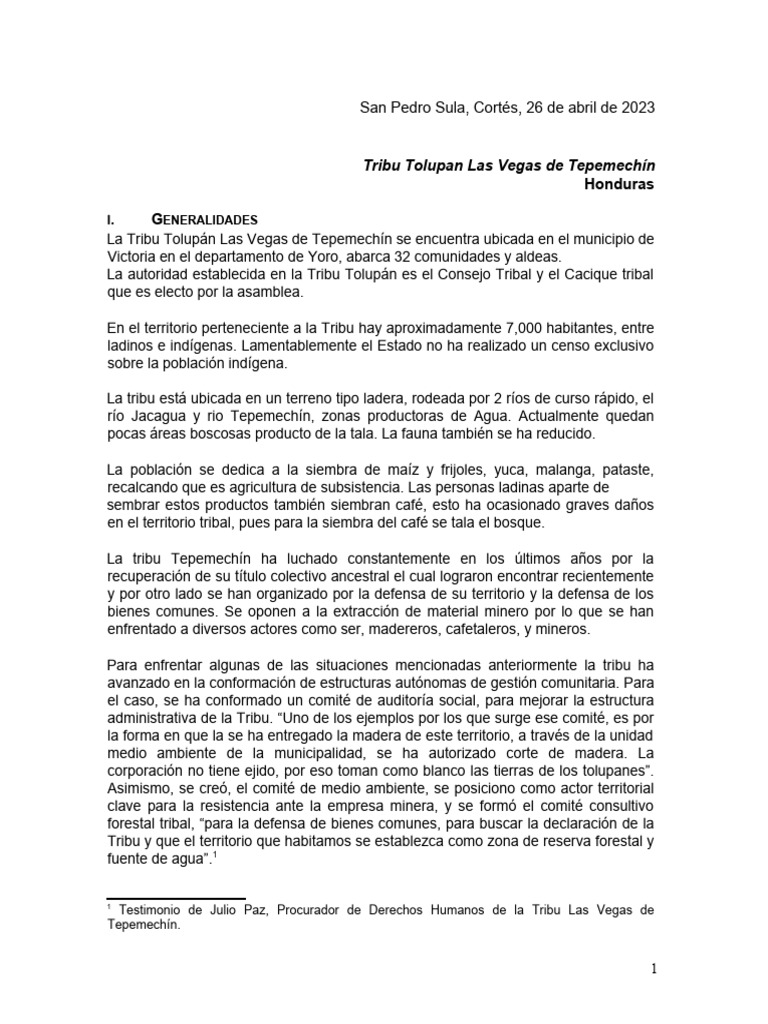 Tribu Tolupan Las Vegas de Tepemechin | PDF