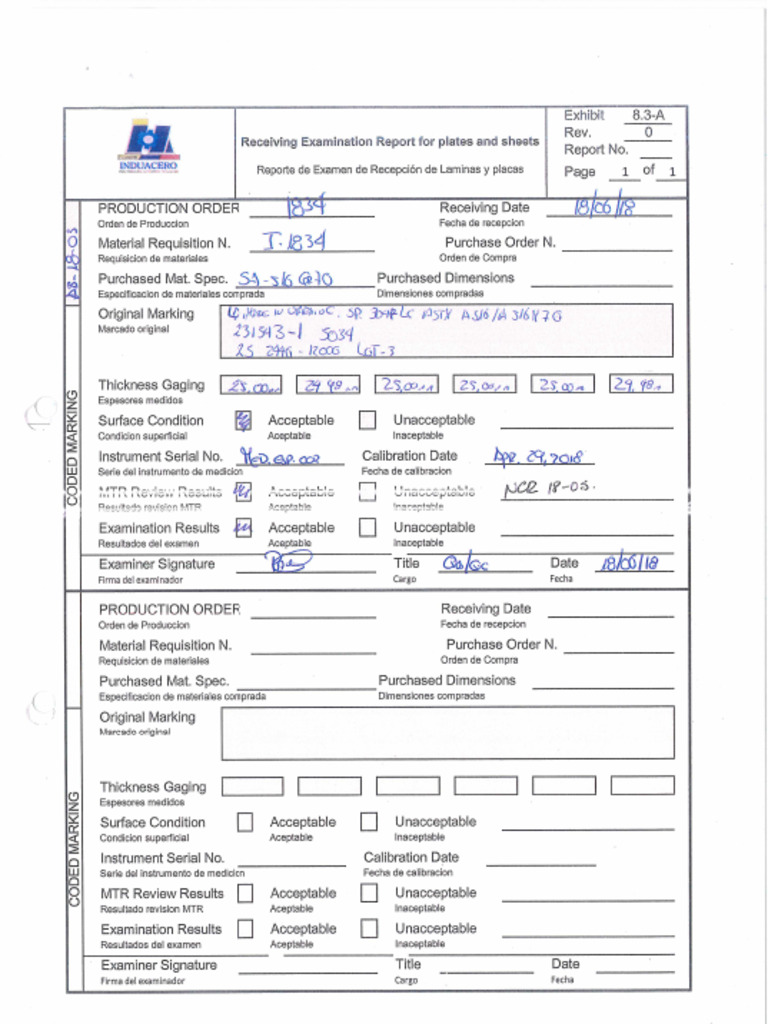 Receiving Examination Report For Plates and Sheet | PDF