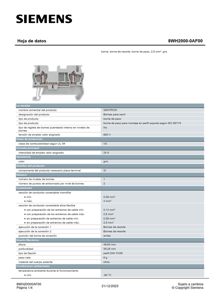 8WH20000AF00 Datasheet Es | PDF | Ingenieria Eléctrica | Electricidad