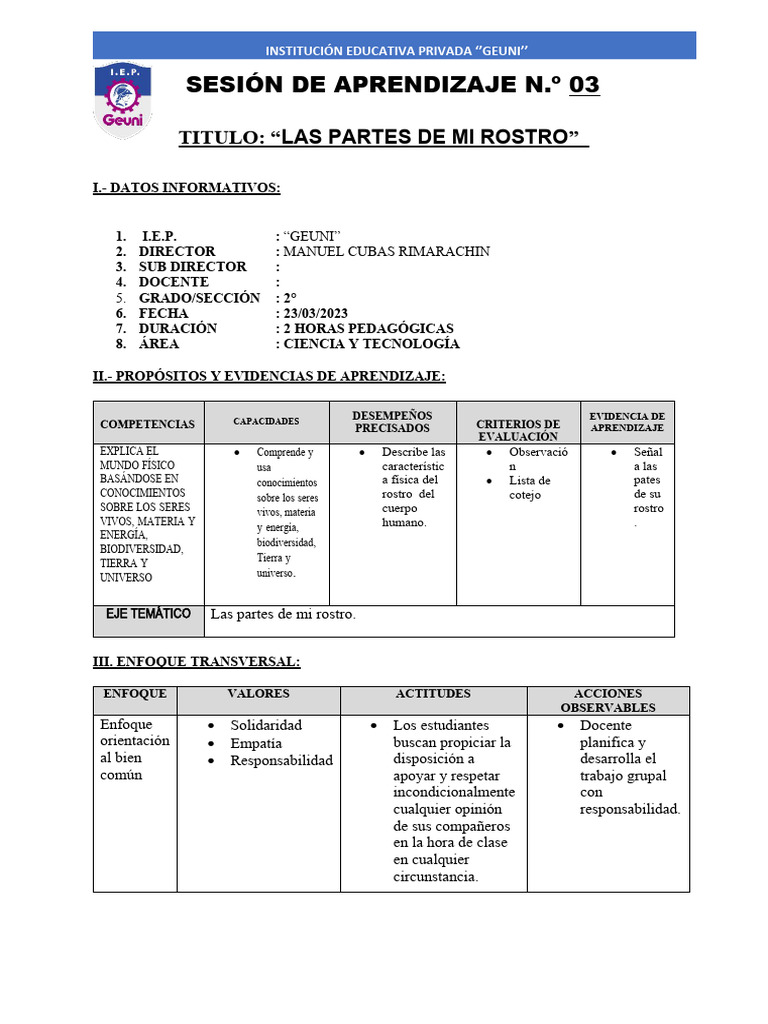 Partes del Rostro en Ciencia y Tecnología | PDF | Maestros | Aprendizaje
