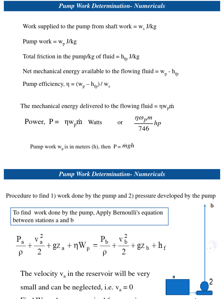 Pump Work Calculations and Examples | PDF | Pump | Pressure