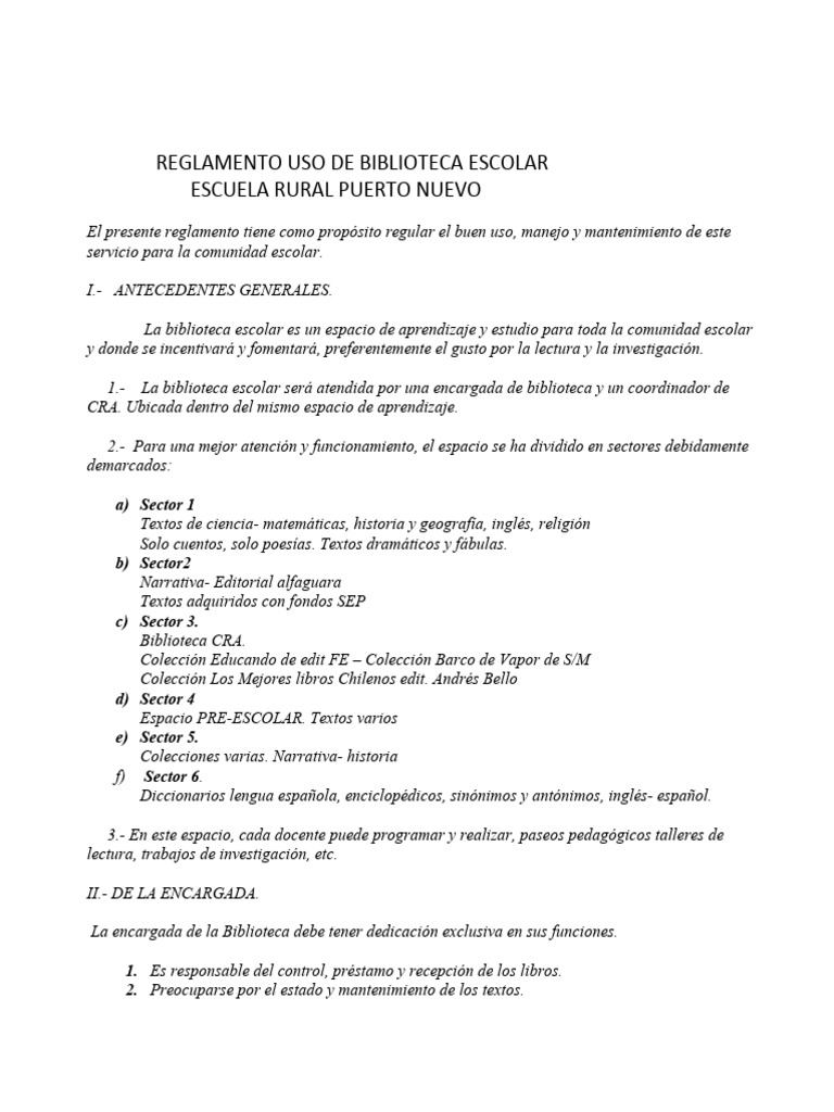 Reglamento Interno De La Biblioteca Marzo Año 2022 Pdf Bibliotecas
