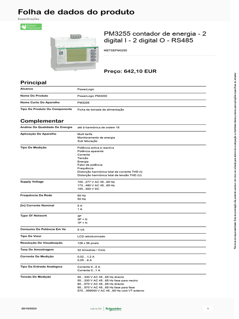 Schneider Electric - série-PowerLogic-PM3200 - METSEPM3255 | PDF ...