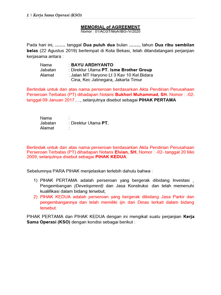 MoA Mitra KSO ISME | PDF | Hukum