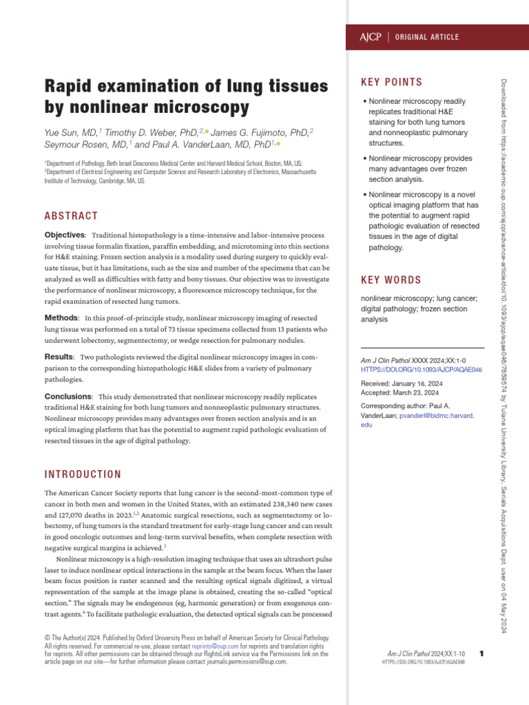 Rapid Examination of Lung Tissues by Nonlinear Micros | Download Free ...