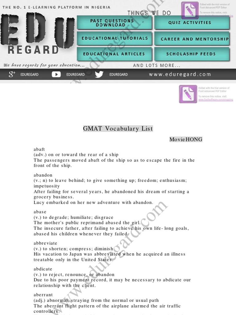 GMAT Vocabulary List PAST Q&A (Eduregard - Com) | PDF | Altruism