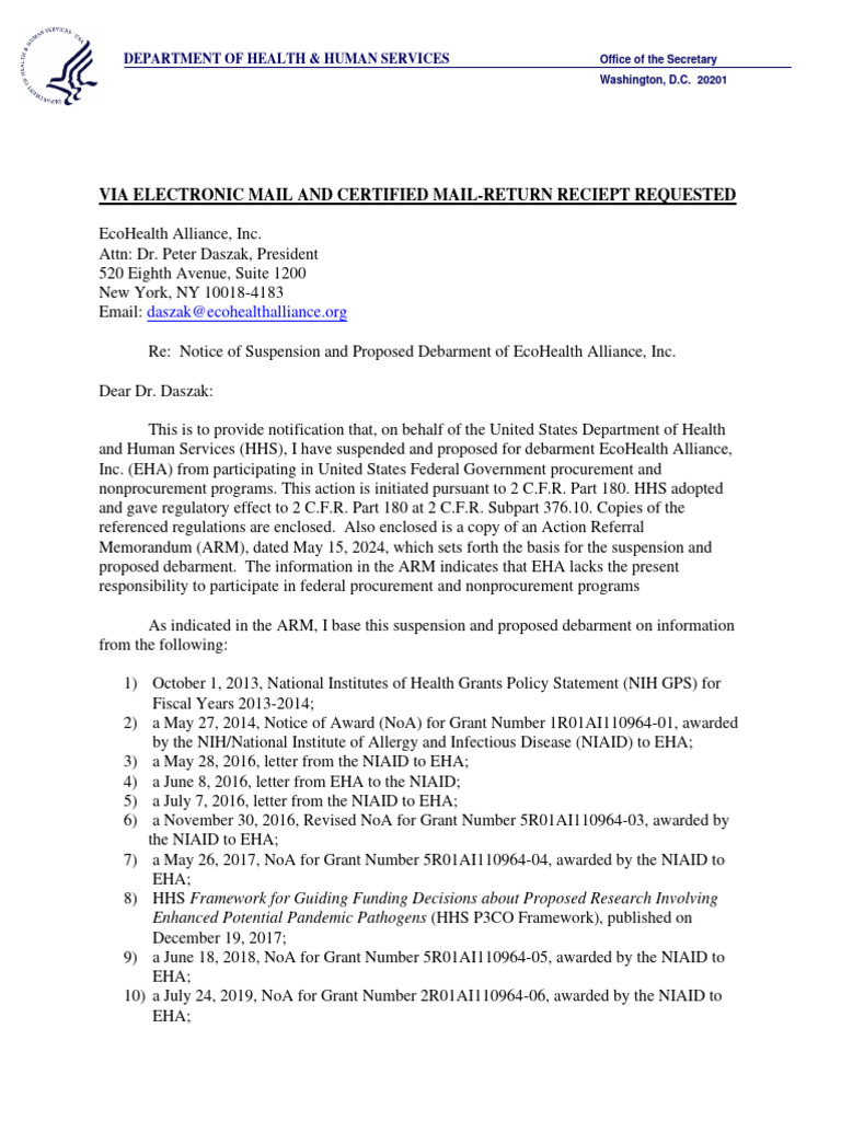 EcoHealth Alliance Suspension Notice | PDF | National Institutes Of ...