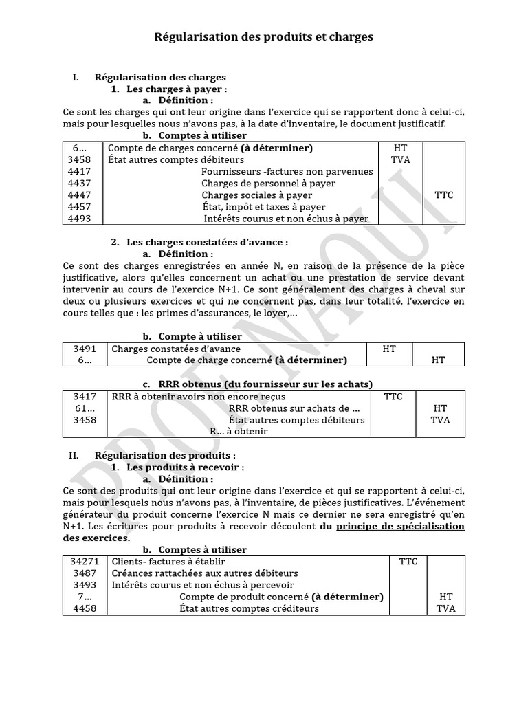 RESUME Régularisation Des Charges ET PRODUITS | PDF | Taxe sur la valeur ajoutée | Business