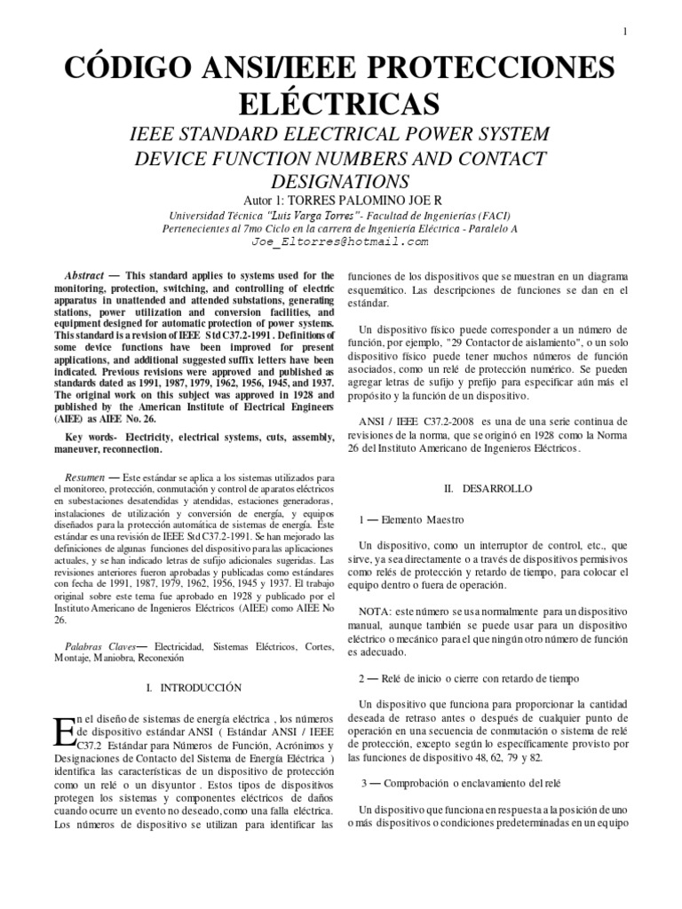Números ANSI/IEEE en Sistemas Eléctricos | PDF | Relé | Cambiar