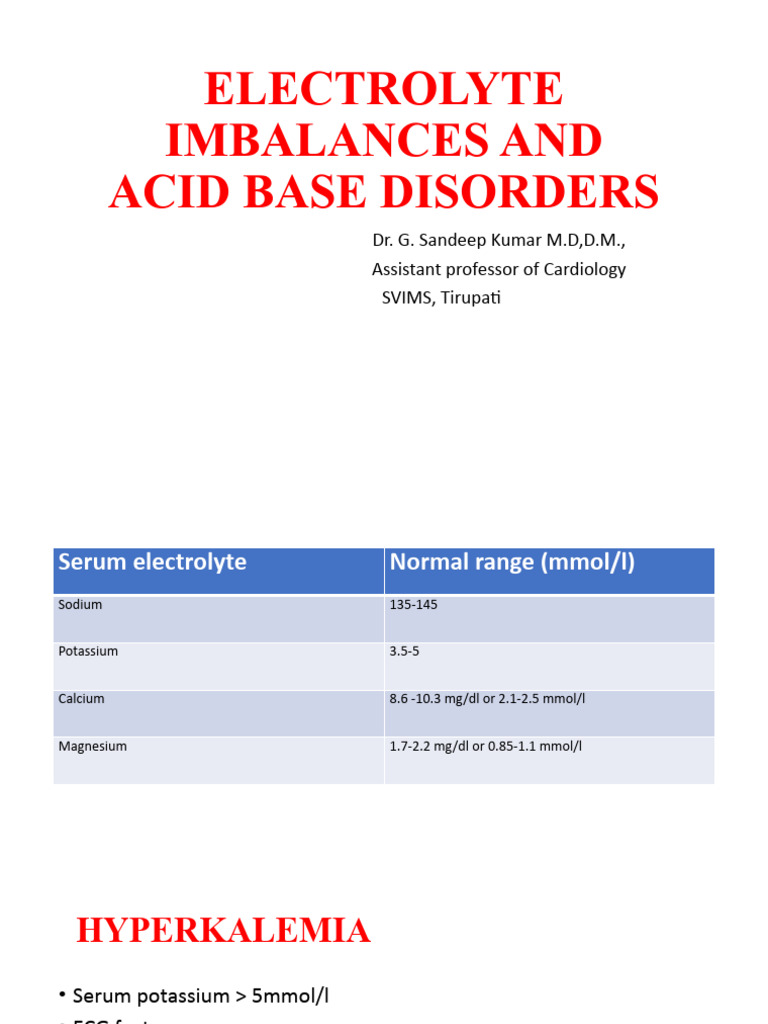 Electrolyte Imbalances and Acid Base Disorders | PDF