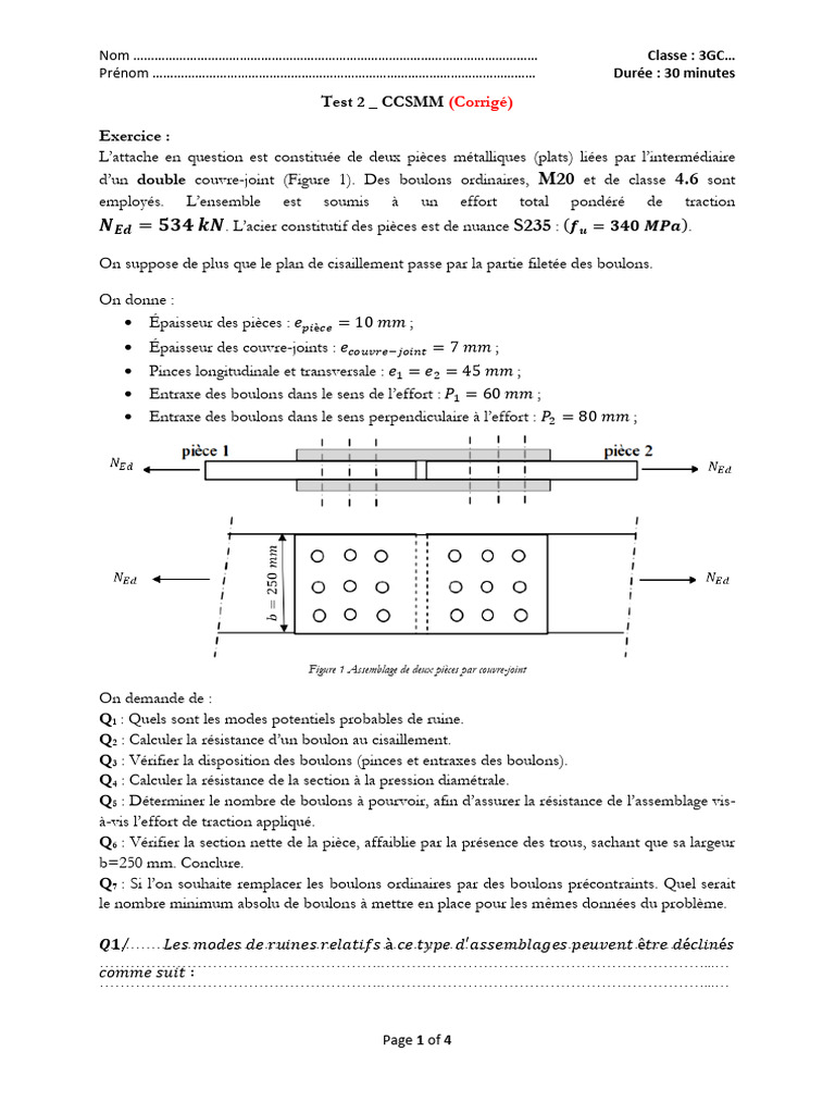 Test 2 - CCSMM - 3GC Corrigé | PDF