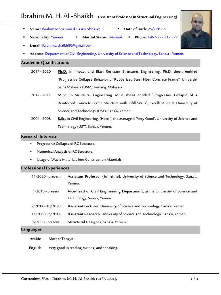 Ibrahim Al-Shaikh CV: Structural Engineering Expert | PDF | Engineering