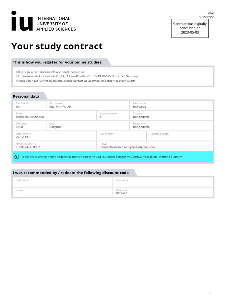 IU Contract | PDF | Academic Degree | Legal Liability