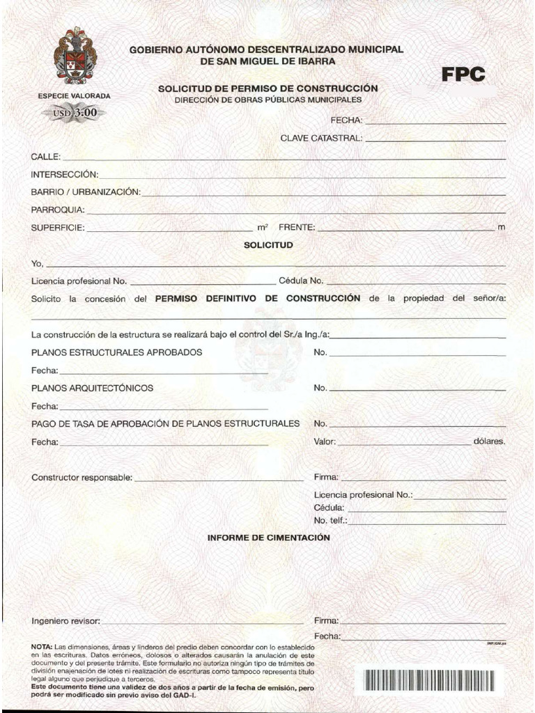 Formulario FPC | PDF