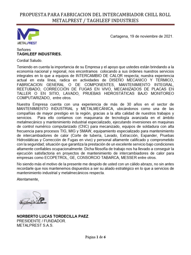 Chill Roll Fabricacion Tanghleef | PDF | Acero | Business