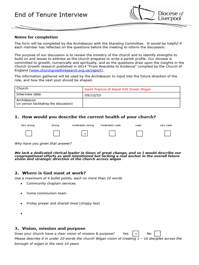 End of Tenure Interview Form | Download Free PDF | Leadership | Clergy