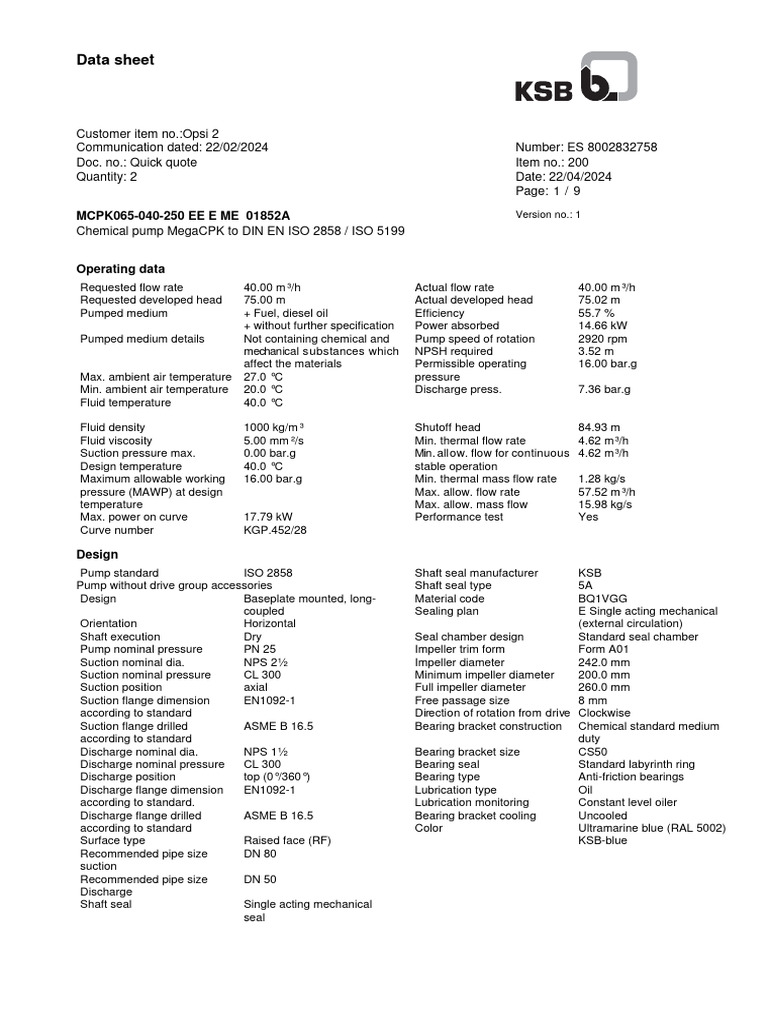 MCPK 065-040-250 Ee.r1 | PDF | Pump | Bearing (Mechanical)