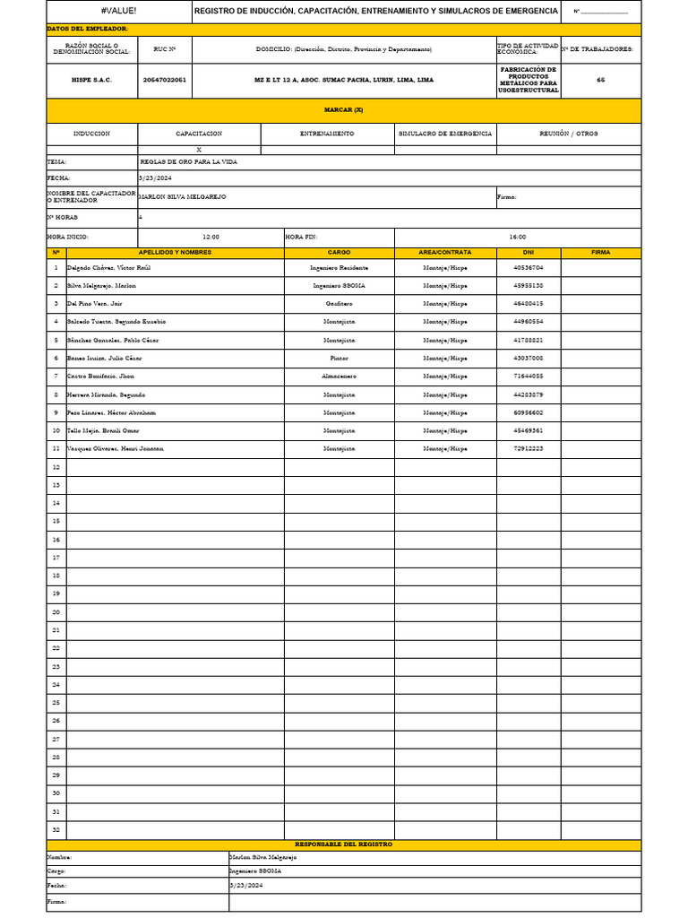 SSOMA-F-01 Registro de Capacitaciones | PDF SSOMA-F-01 Registro de Capacitaciones | PDF
