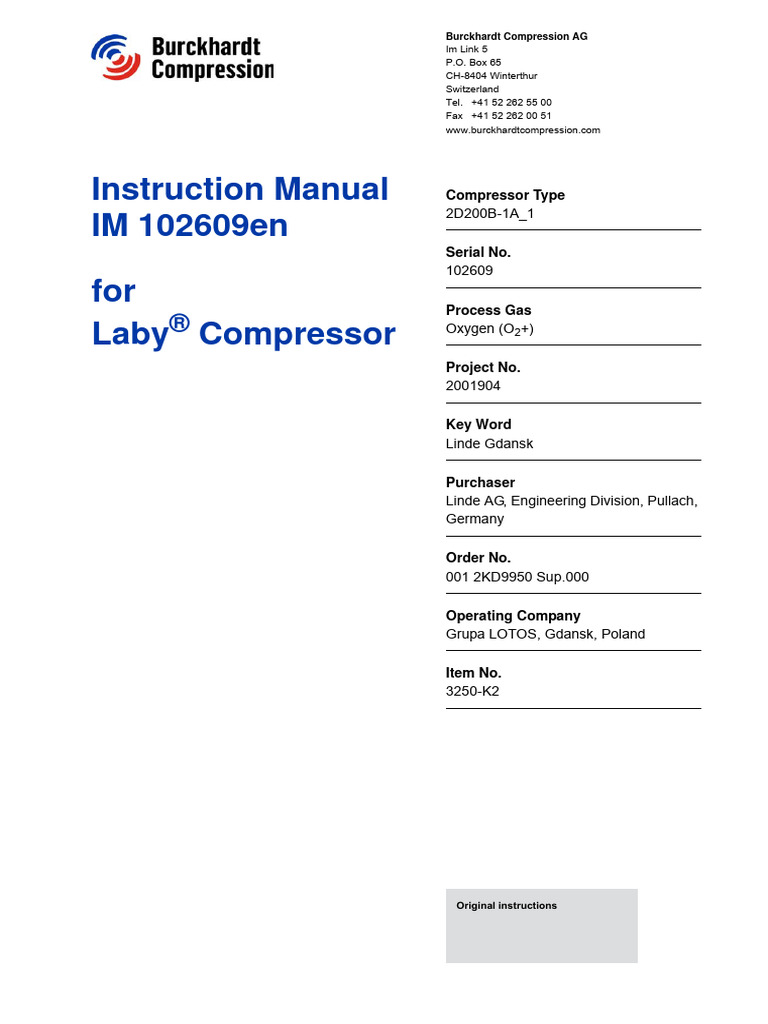 Manual SULZER Compressor | PDF | Hazards | Safety
