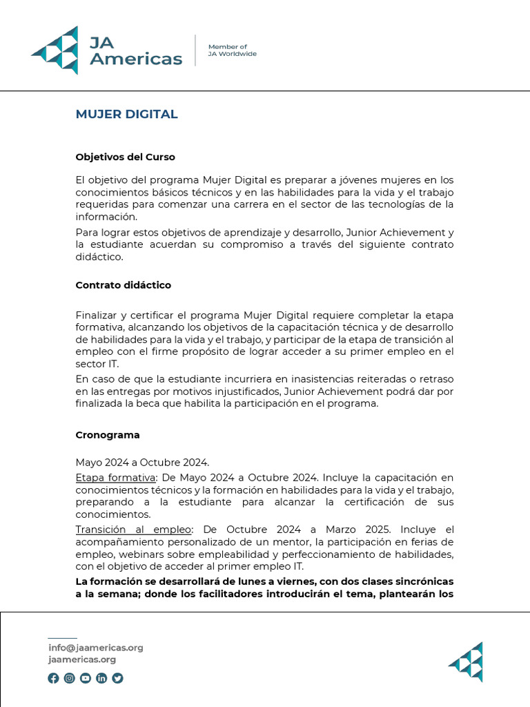 Contrato Didáctico Modelo C4 - Mujer Digital Junior Achievement Costa Rica Ismenia Nieto Arauz ...