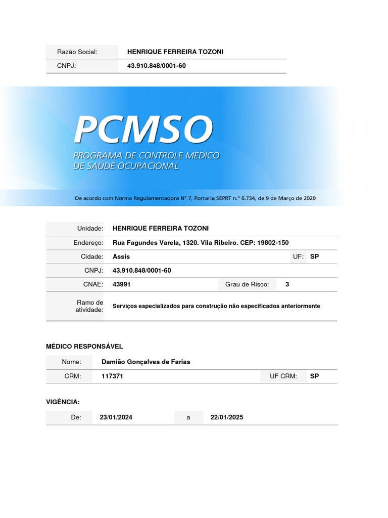 PCMSO: Diretrizes e Responsabilidades | PDF | Eletroencefalografia ...