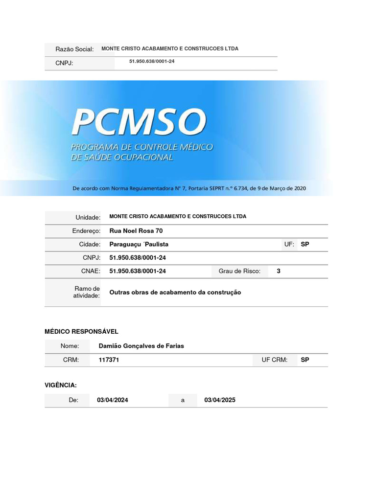 PCMSO: Diretrizes e Responsabilidades | PDF | Eletroencefalografia ...