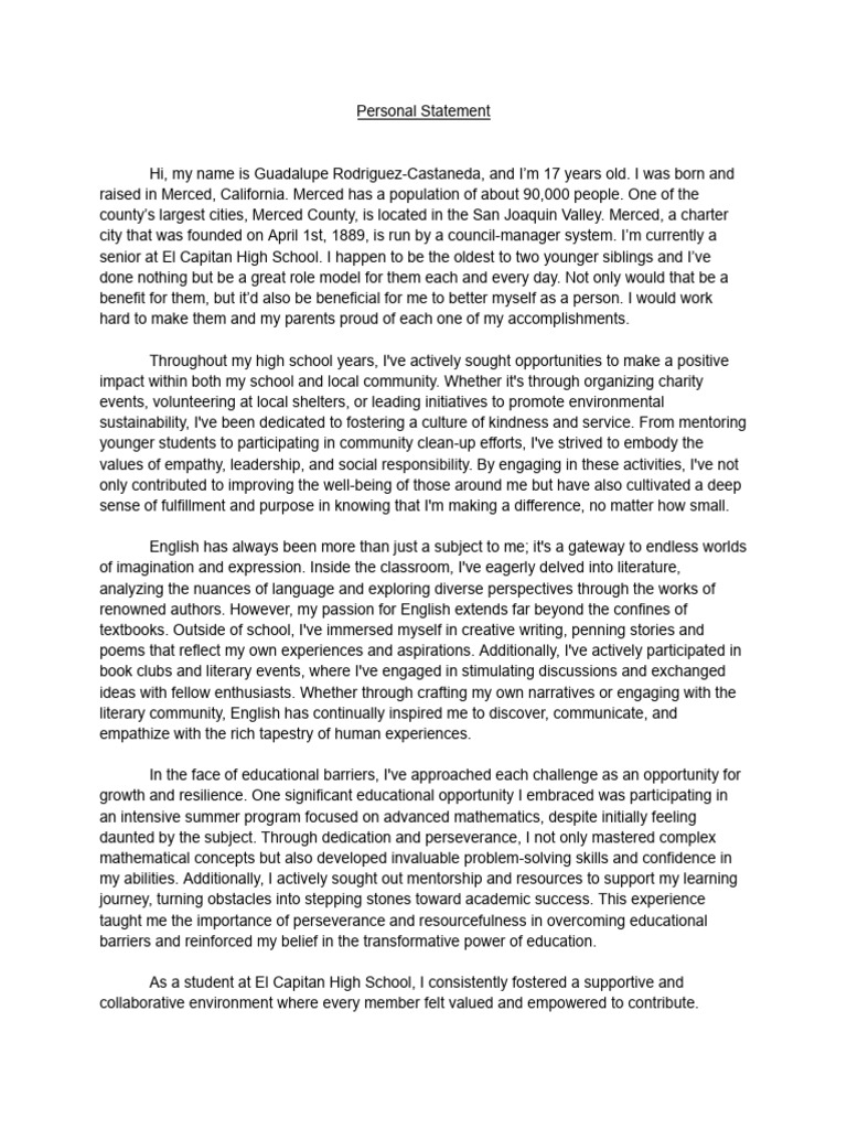 Guadalupe Rodriguez-Castaneda - Personal Statement | PDF ...
