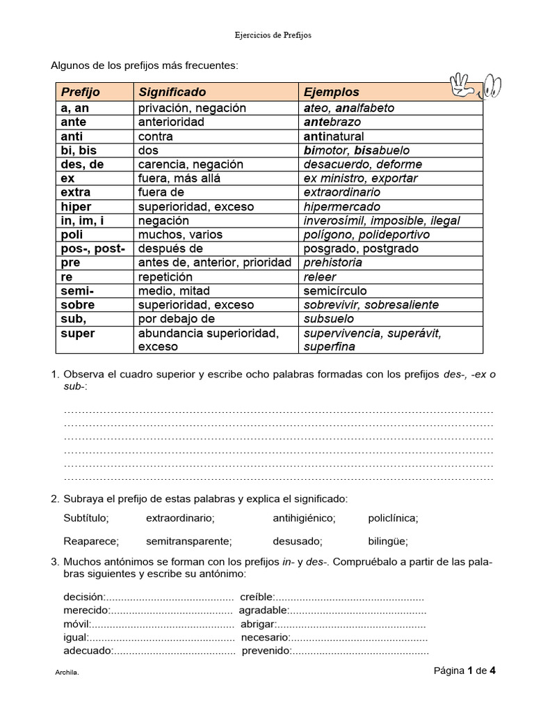 Ejercicios de Prefijos-Ll-Y | PDF | Gramática