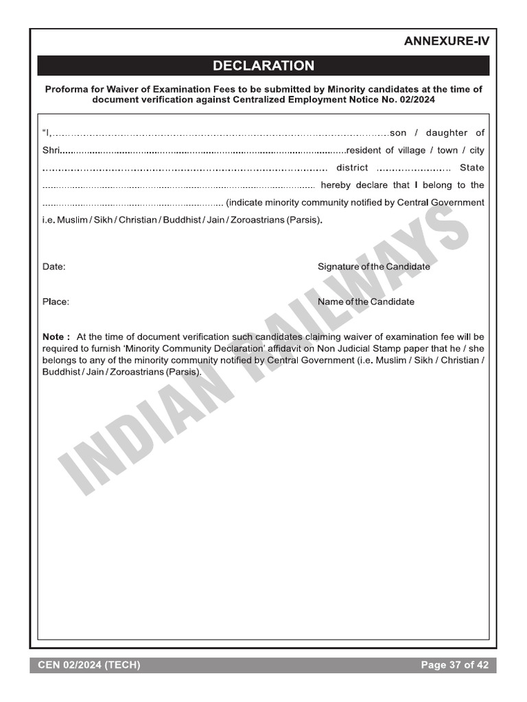 Minority Declaration CEN 02-2024 - Annexure-IV | PDF