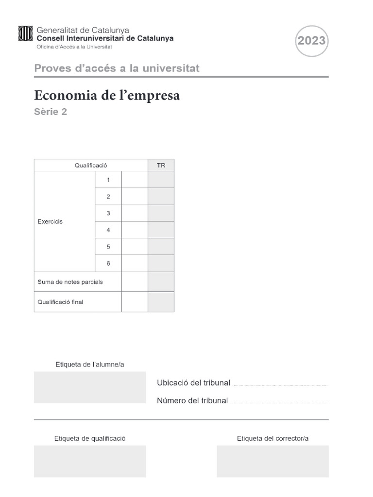 Examen de Economia de L'empresa Setembre 2023 - Selecat - Cat | PDF