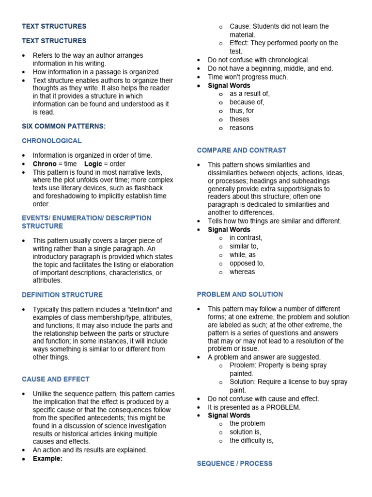 text structures | PDF | Causality | Cognitive Psychology