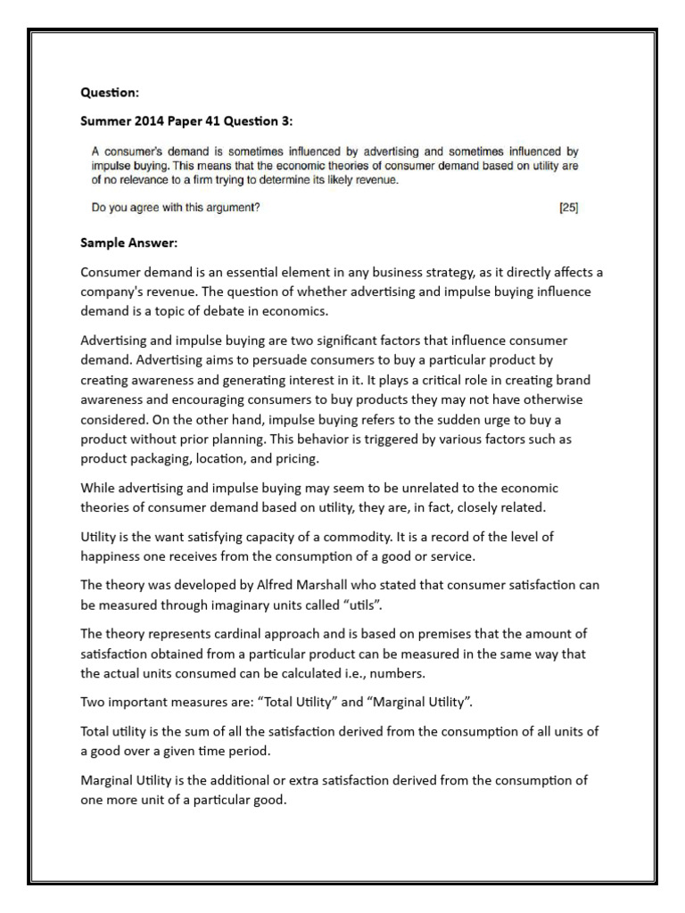 Consumer Behaviour Sample Answers | Download Free PDF | Demand | Utility