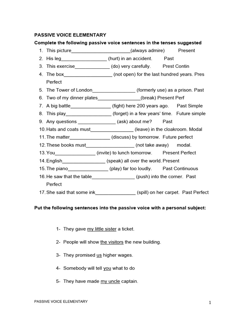 Passive Voice Elementary | PDF | Perfect (Grammar) | Language Mechanics