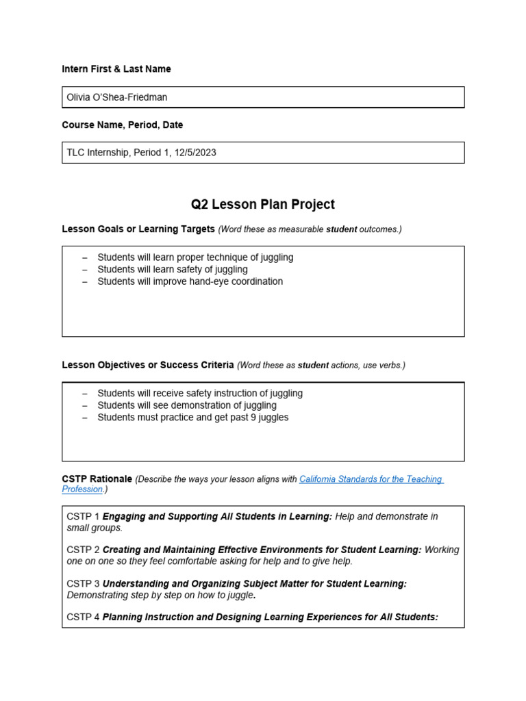 Juggling Lesson Plan for Students | PDF | Lesson Plan | Learning