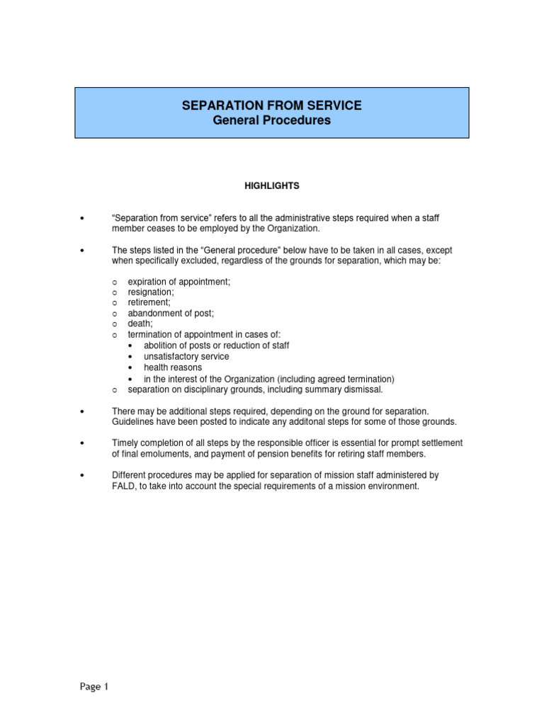 Separation From Service - General Procedures | Download Free PDF ...