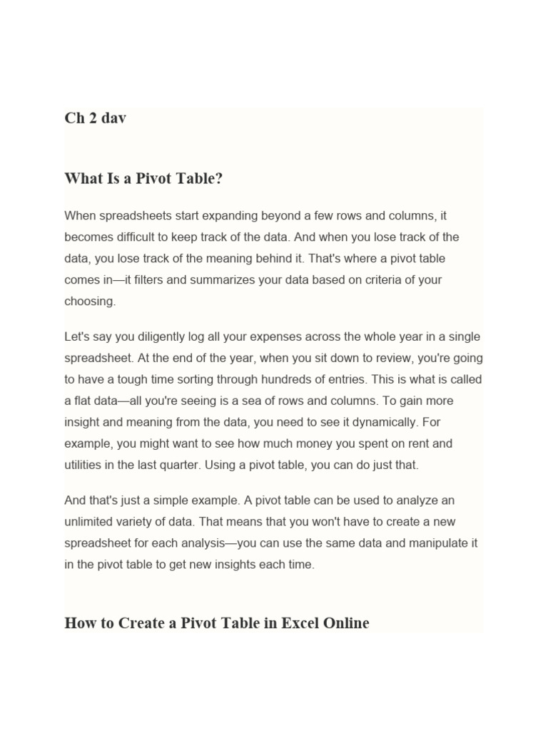Ch 2 dav | PDF | Microsoft Excel | Spreadsheet