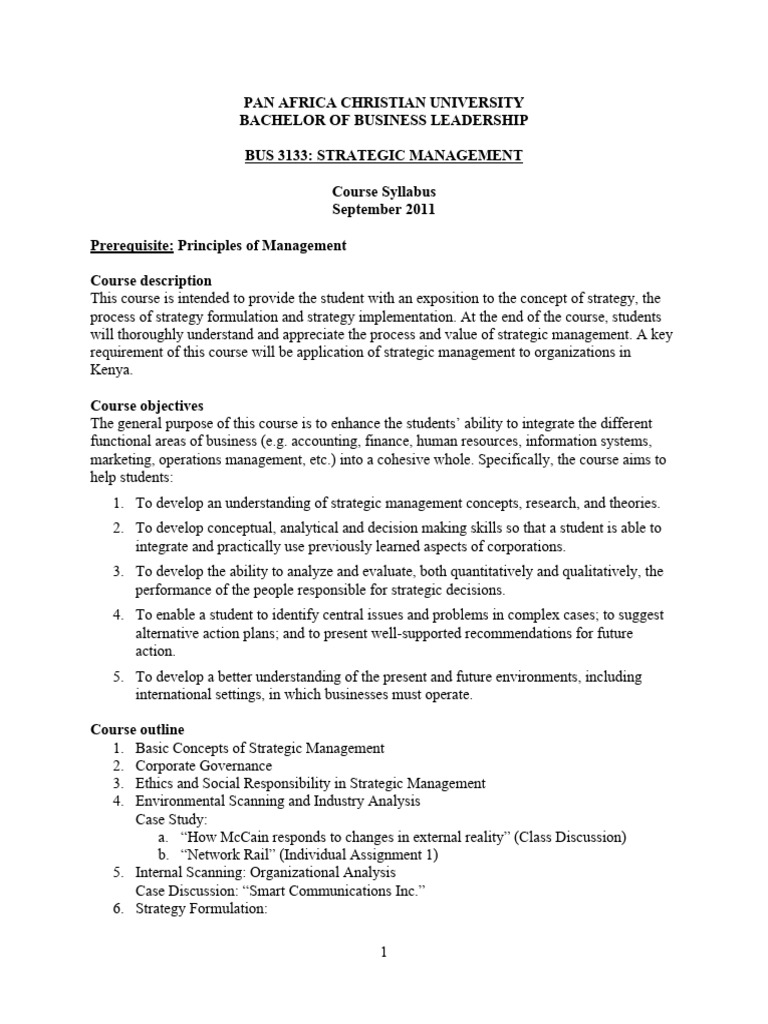 Bus 3133 Strategic Management Course Outline | PDF | Strategic ...
