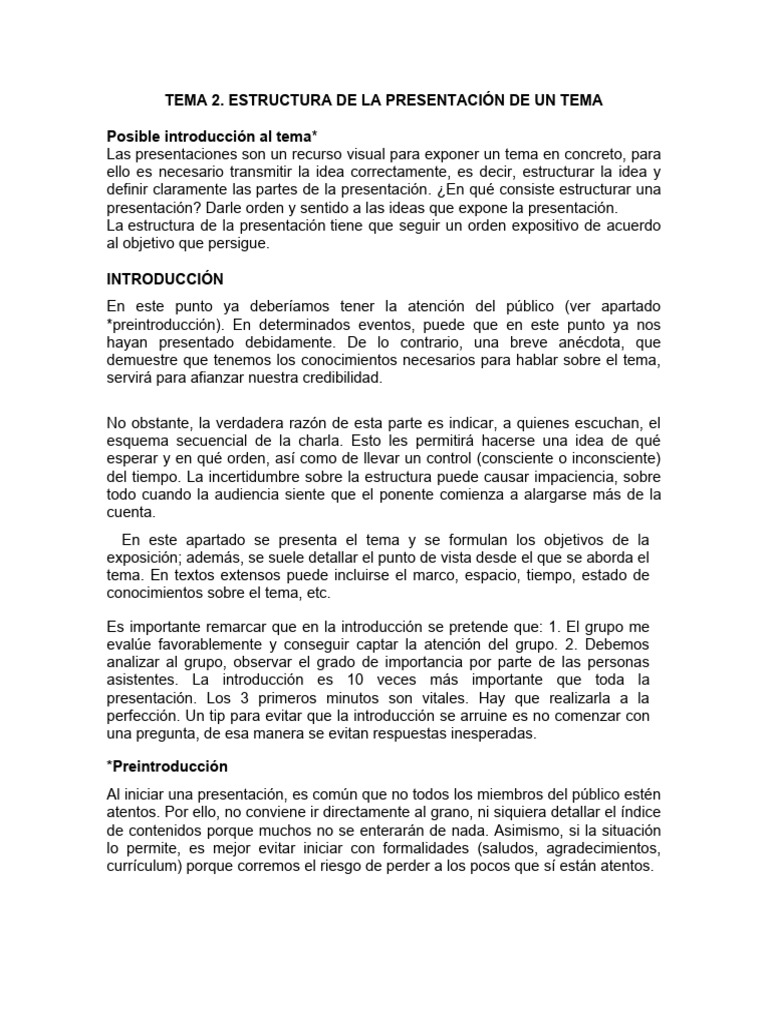 Estructura de La Presentación de Un Tema | Descargar gratis PDF | Evaluación | Experiencia