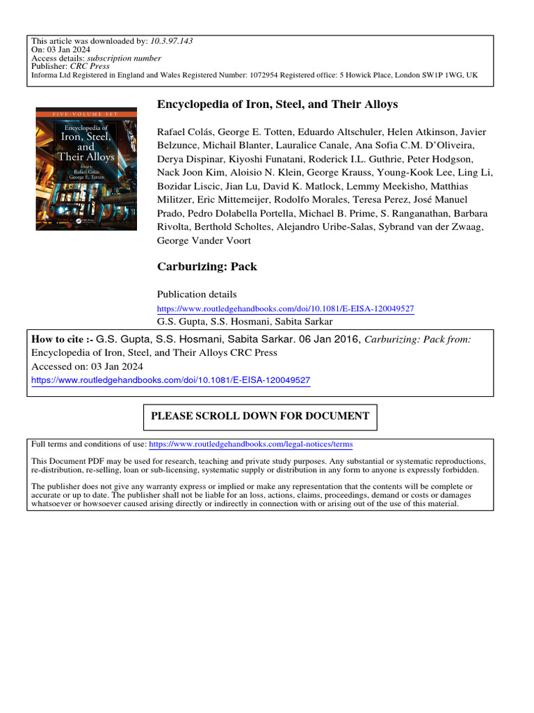 Carburizing Pack Routledge Handbook | PDF | Steel | Heat Treating