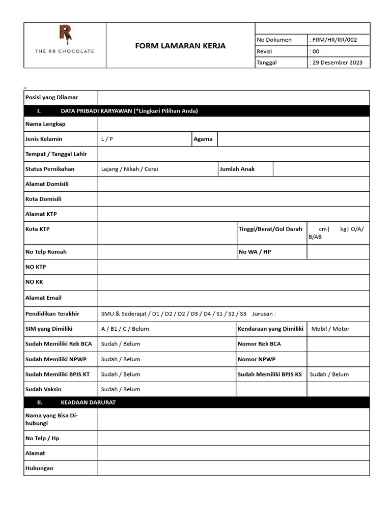 Form Lamaran Kerja | PDF