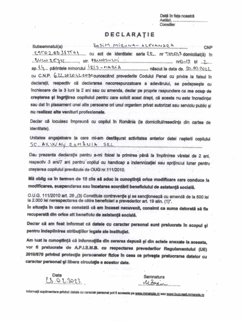 Declaratia Beneficiarului | PDF