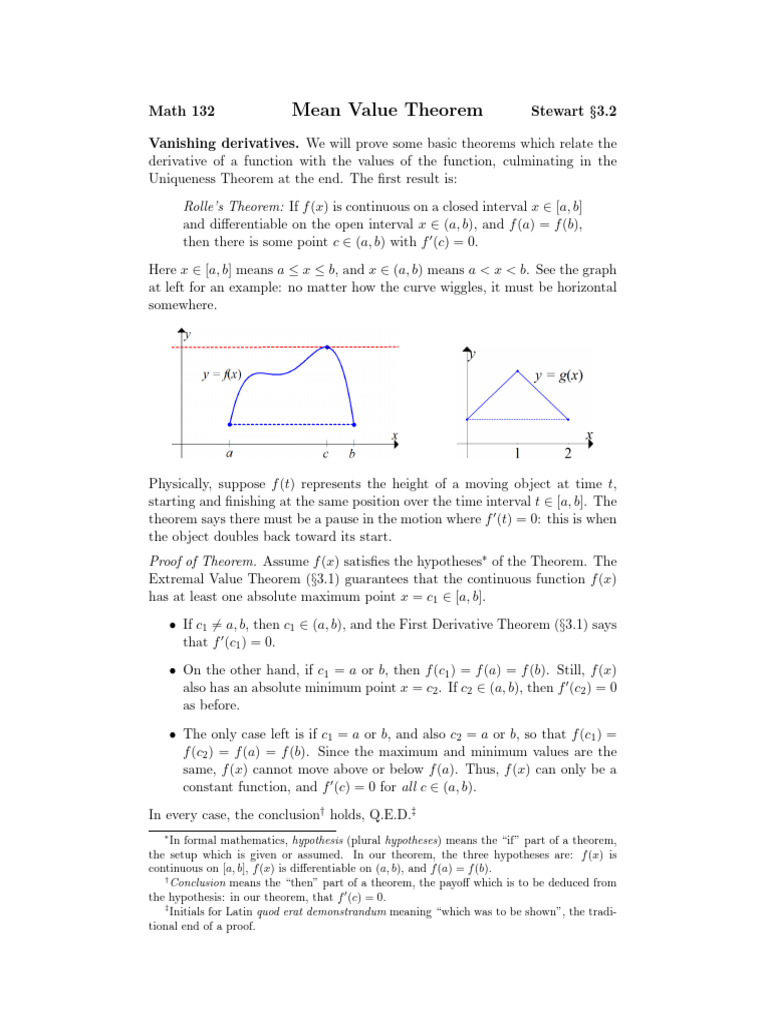 3.2 Mean Value Theorem | PDF | Derivative | Mathematics